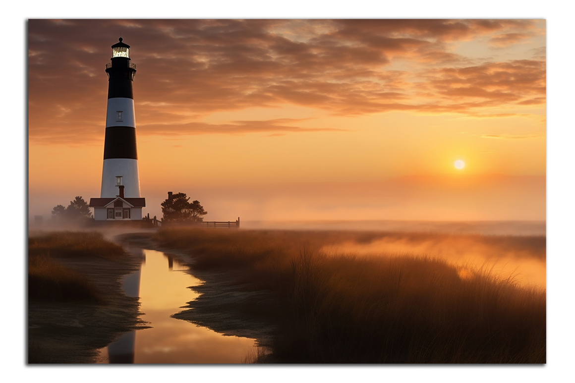 Obdelníkový obraz Maják při západu slunce | Colorika.cz