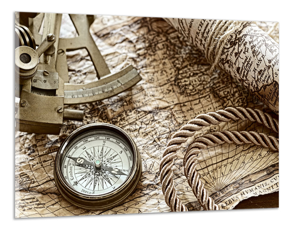 Obdelníkový obraz Kompas a mapa | Colorika.cz